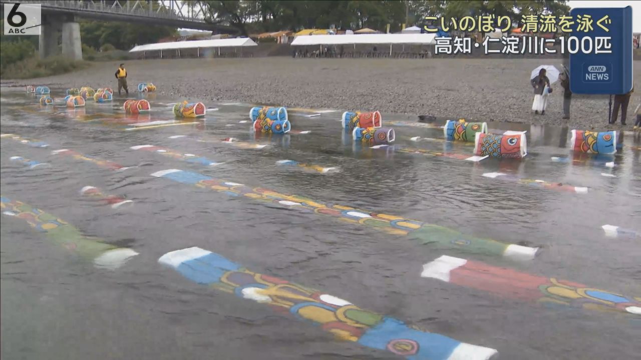 土佐和紙で作られた「こいのぼり」 清流を悠々と泳ぐ 高知・仁淀川
